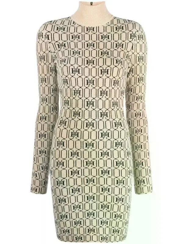 Elisabetta Franchi Monogram Intarsia Knit Mini Dress