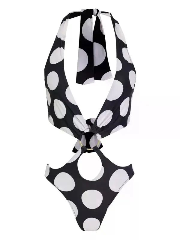 AMIR SLAMA Polka Dot-print Halterneck Swimsuit - Black