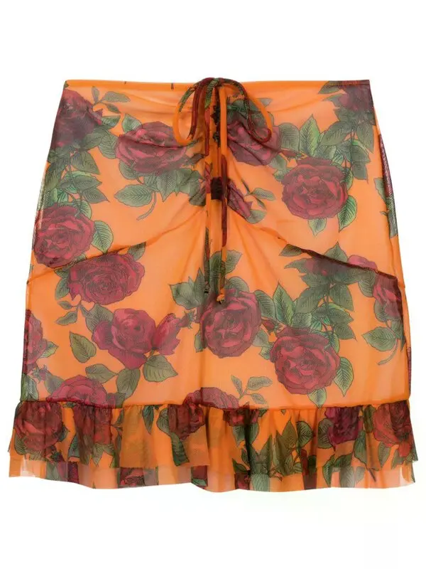 AMIR SLAMA Rose-print Gathered Miniskirt