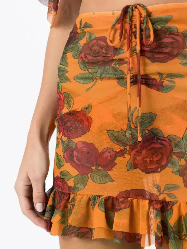 AMIR SLAMA Rose-print Gathered Miniskirt