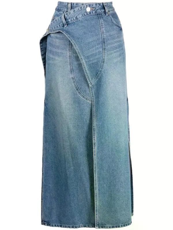 SYSTEM Logo-patch Cotton Denim Skirt