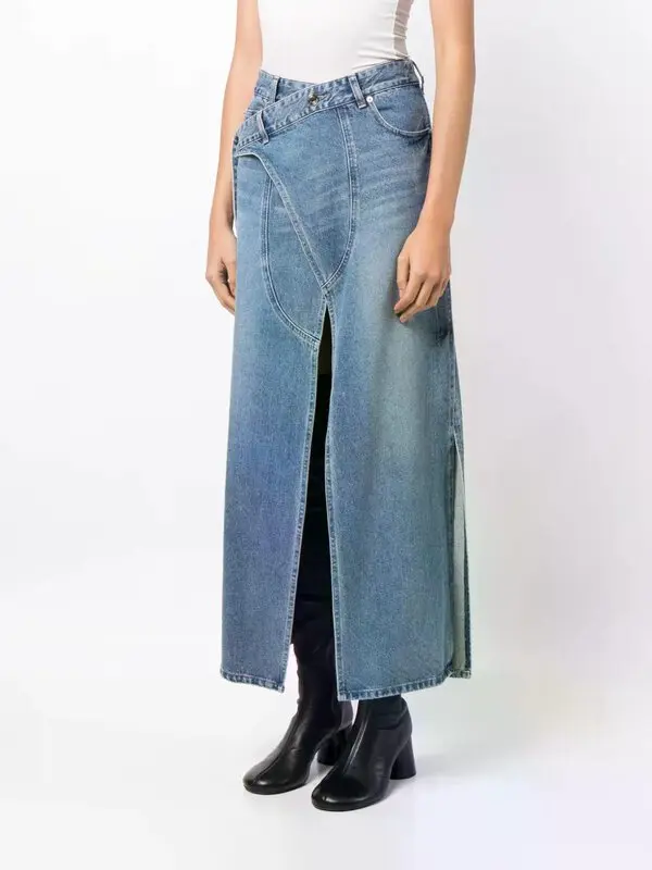 SYSTEM Logo-patch Cotton Denim Skirt