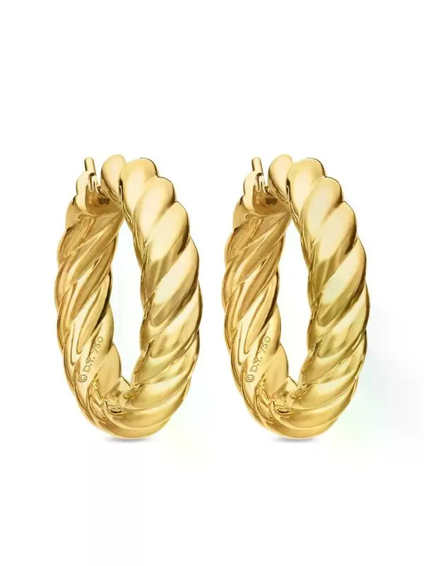 David Yurman 18kt Yellow Sculpted Cable Hoop Earrings