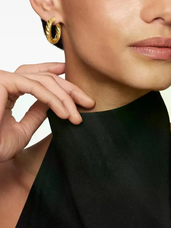 David Yurman 18kt Yellow Sculpted Cable Hoop Earrings