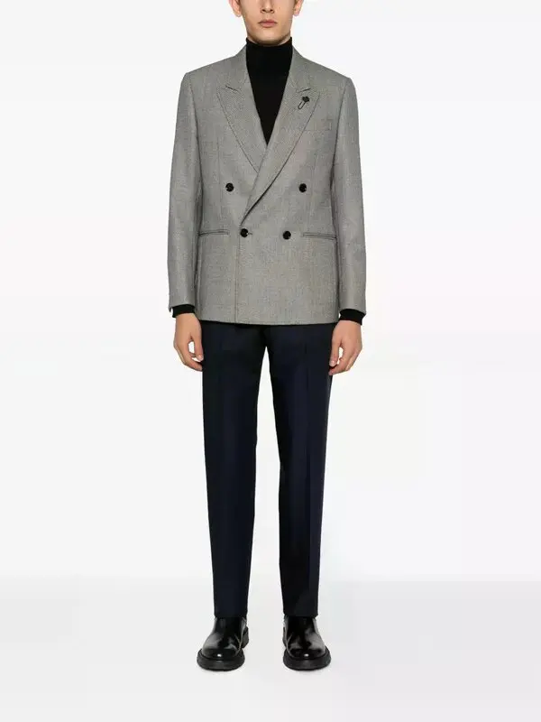 LARDINI Micro-dot Double-breasted Wool Blazer