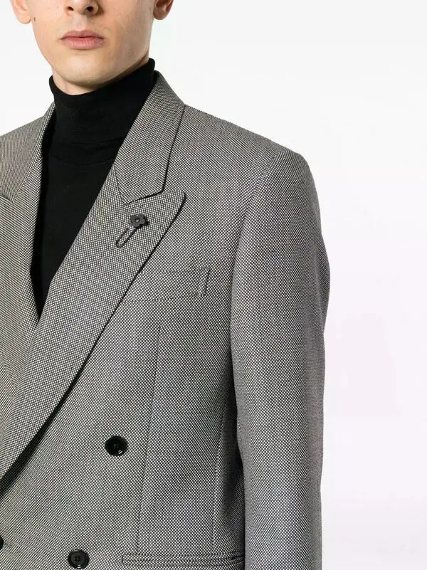 LARDINI Micro-dot Double-breasted Wool Blazer
