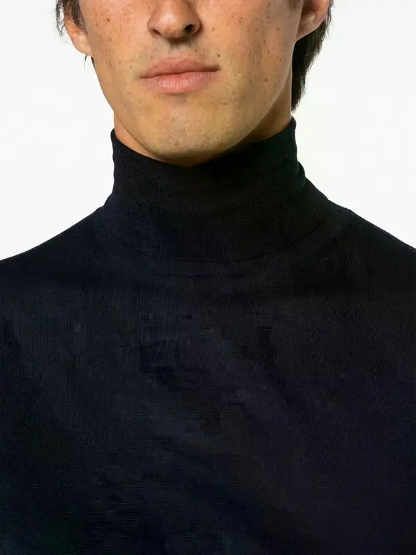Canali Fine-knit Roll-neck Jumper - Blue