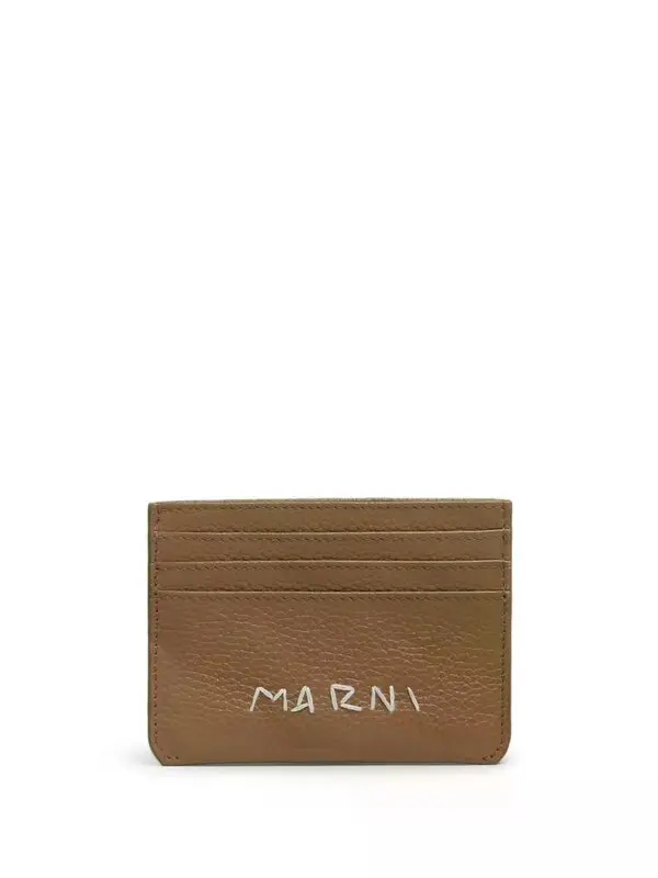 Marni Logo-embroidered Leather Card Holder - Brown