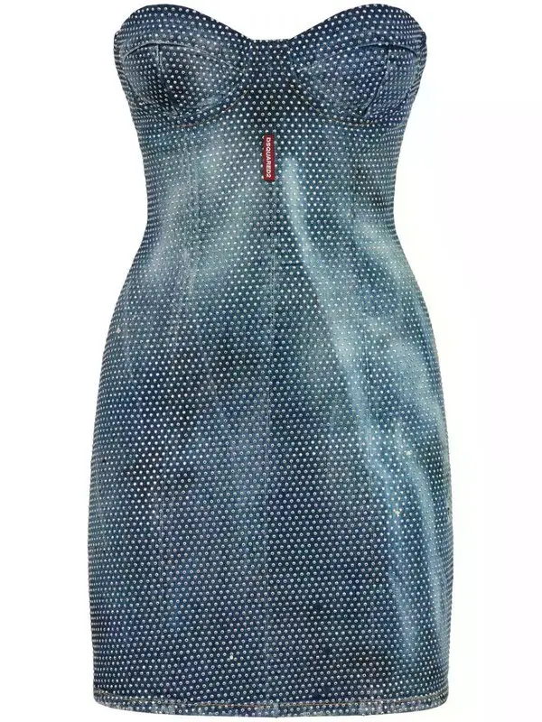 Dsquared2 Studded Denim Bustier Minidress