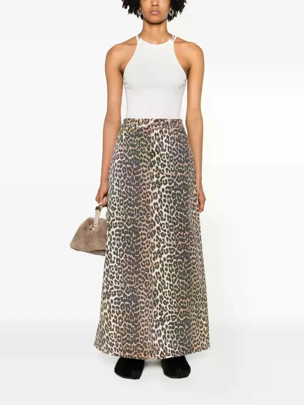 GANNI High-waisted Leopard-print Denim Midi Skirt