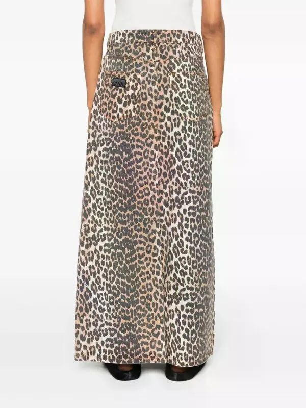 GANNI High-waisted Leopard-print Denim Midi Skirt