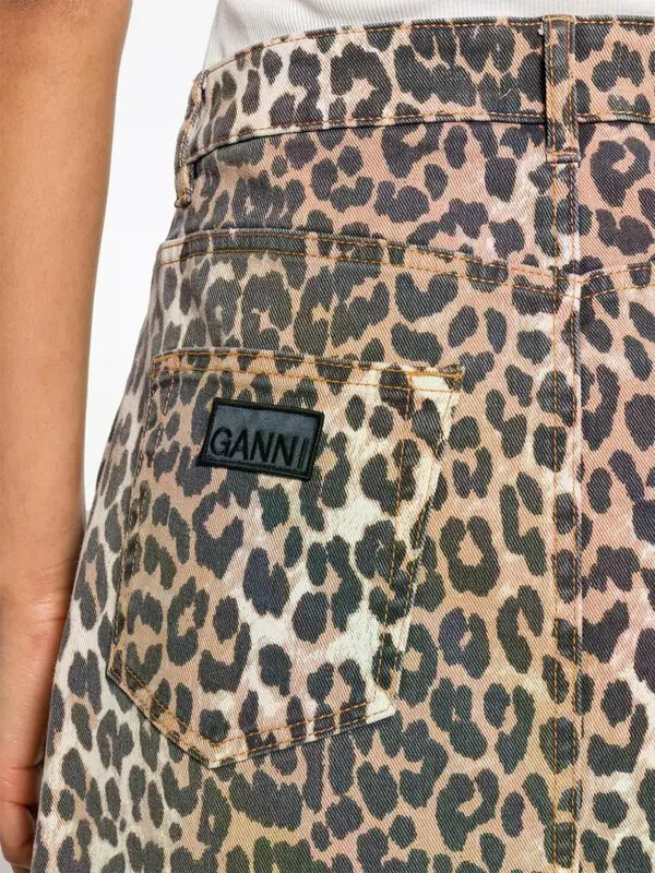 GANNI High-waisted Leopard-print Denim Midi Skirt