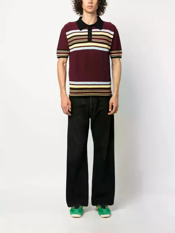 WALES BONNER Wander Striped Wool Polo Shirt
