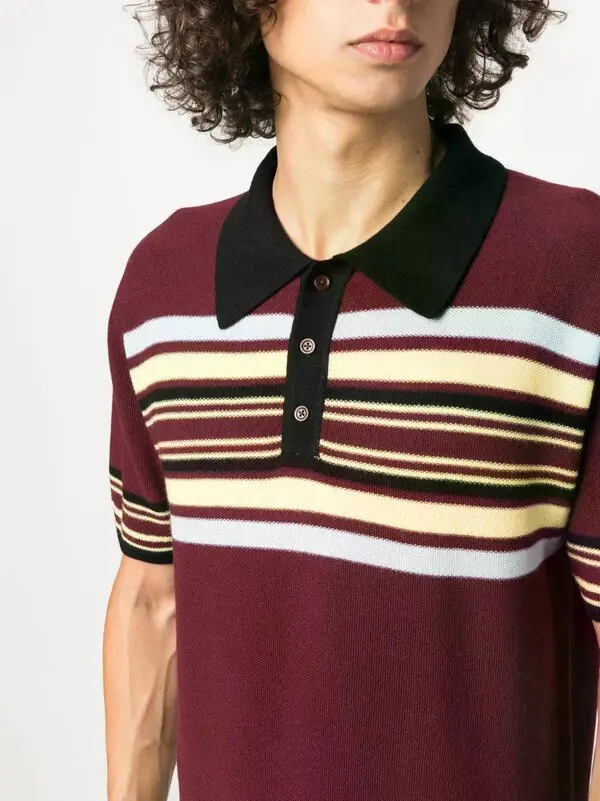 WALES BONNER Wander Striped Wool Polo Shirt