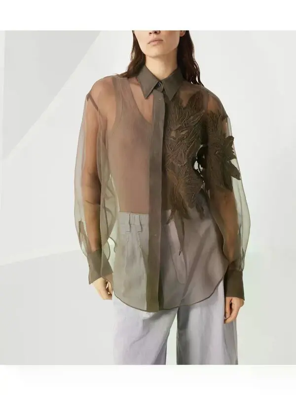 Brunello Cucinelli Flora-appliqué Shirt - Brown