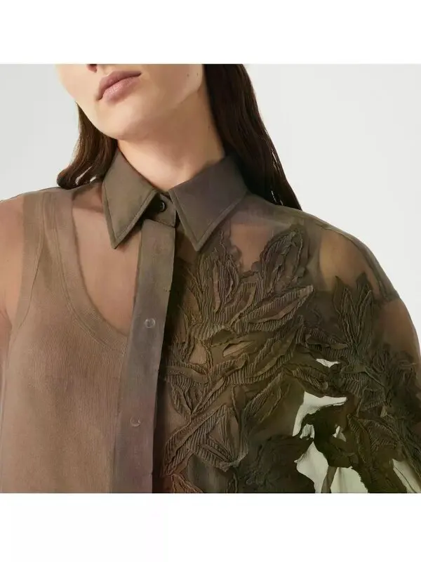 Brunello Cucinelli Flora-appliqué Shirt - Brown