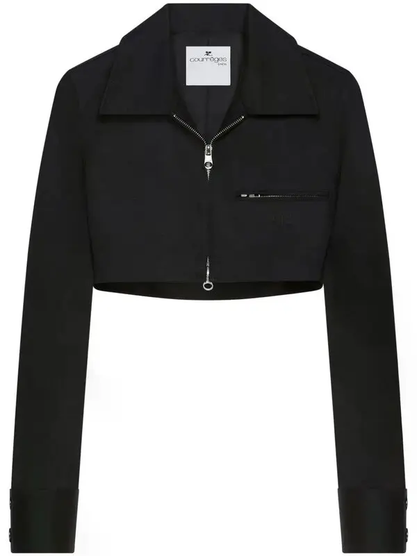 COURREGES Logo-embellished Cropped Jacket - Black