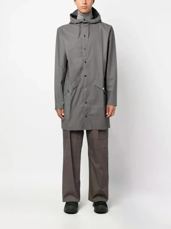 Rains Hooded Stud-fastening Raincoat - Grey