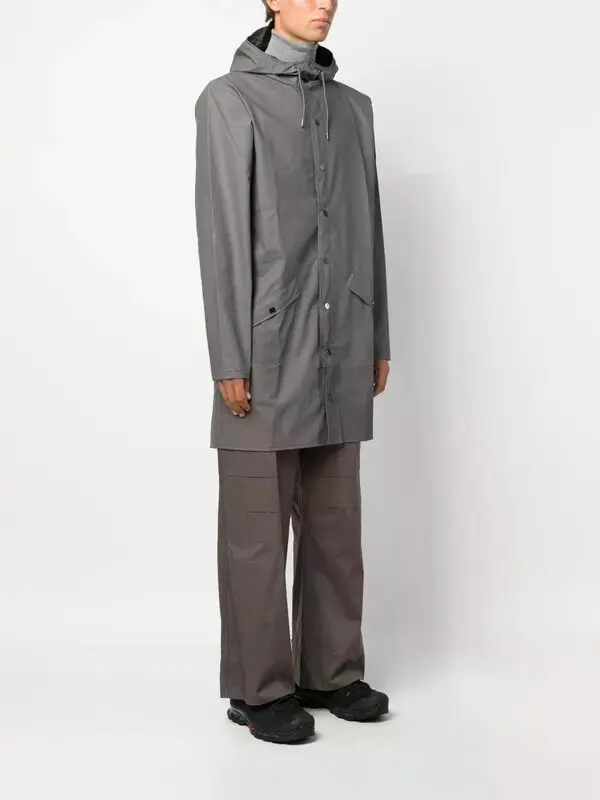 Rains Hooded Stud-fastening Raincoat - Grey