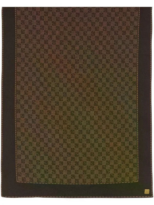 Balmain Monogram-pattern Fine-knit Scarf - Brown