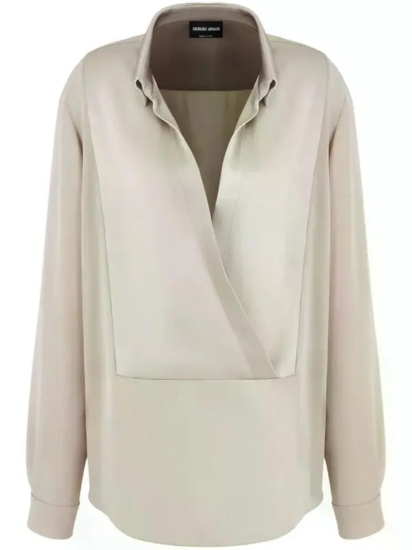 Giorgio Armani Draped Silk Long-sleeve Blouse