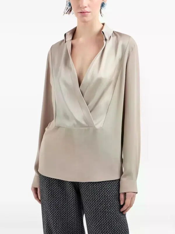 Giorgio Armani Draped Silk Long-sleeve Blouse