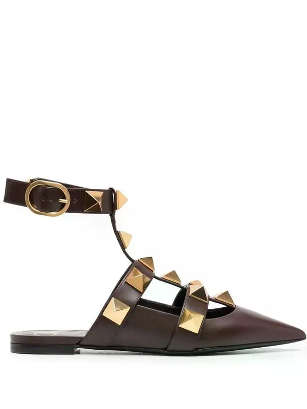 Valentino Garavani Rockstud-detail Pointed-toe Pumps - Brown