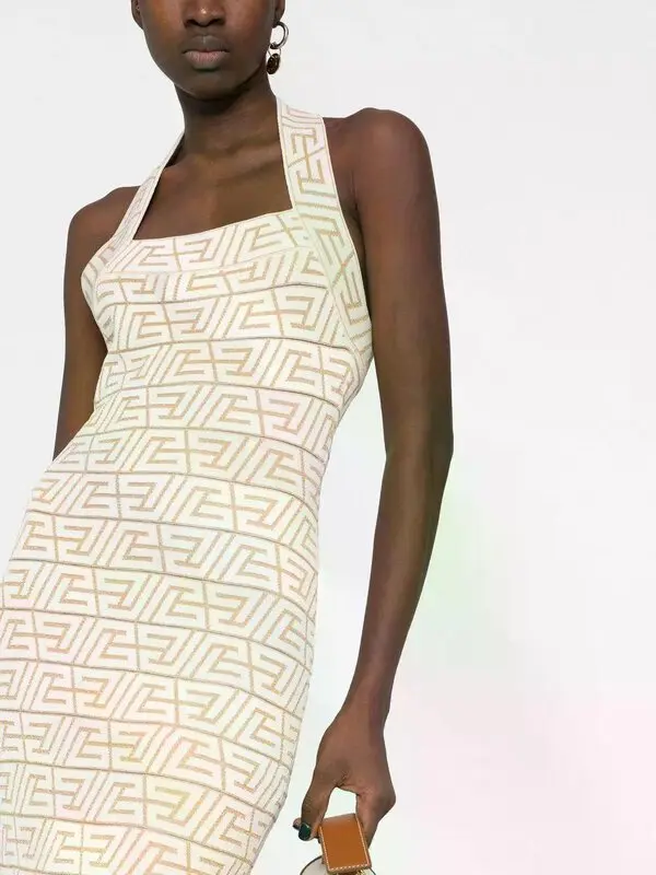 Balmain Logo-jacquard Halterneck Dress
