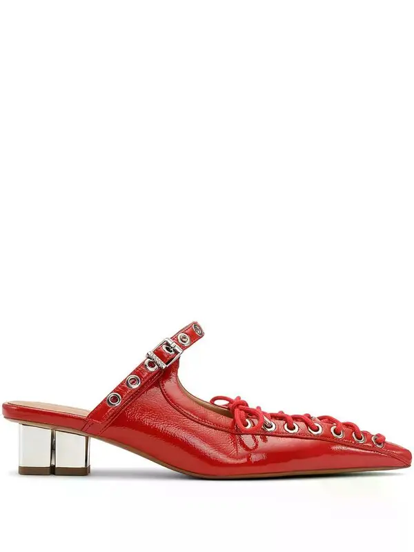 GANNI Laced Leather Mules - Red