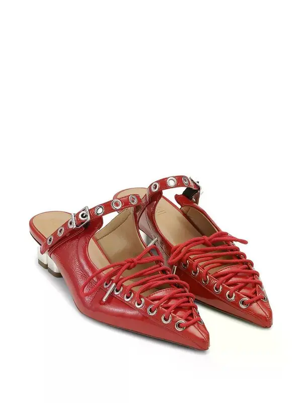 GANNI Laced Leather Mules - Red