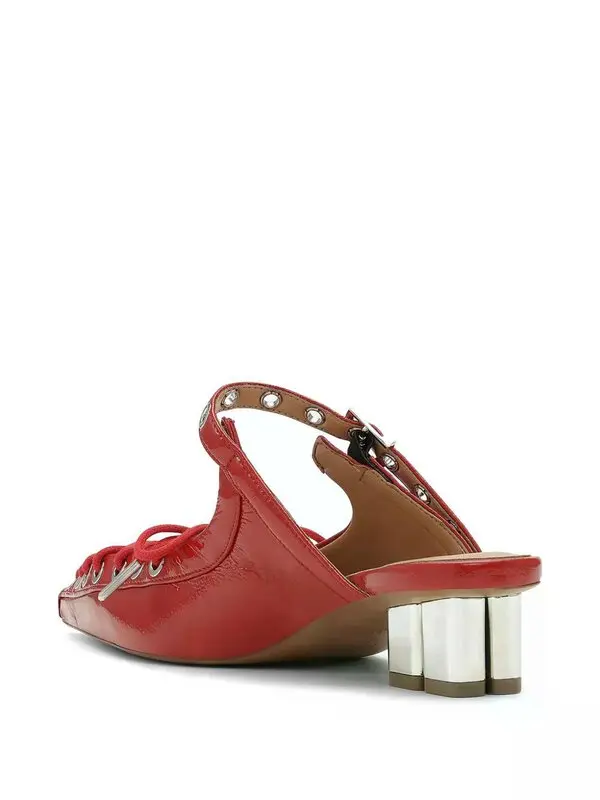 GANNI Laced Leather Mules - Red