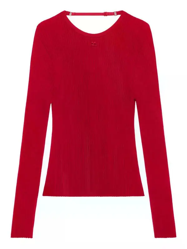 COURREGES Appliqué Logo Ribbed Long Sleeve Top