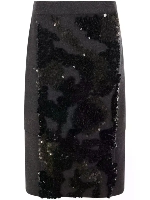 Plan C Sequin-embellished Midi Skirt - Grey