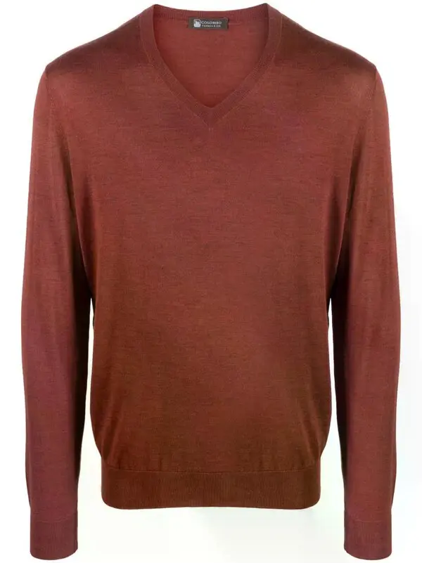 Colombo Fine-knit V-neck Jumper - Red
