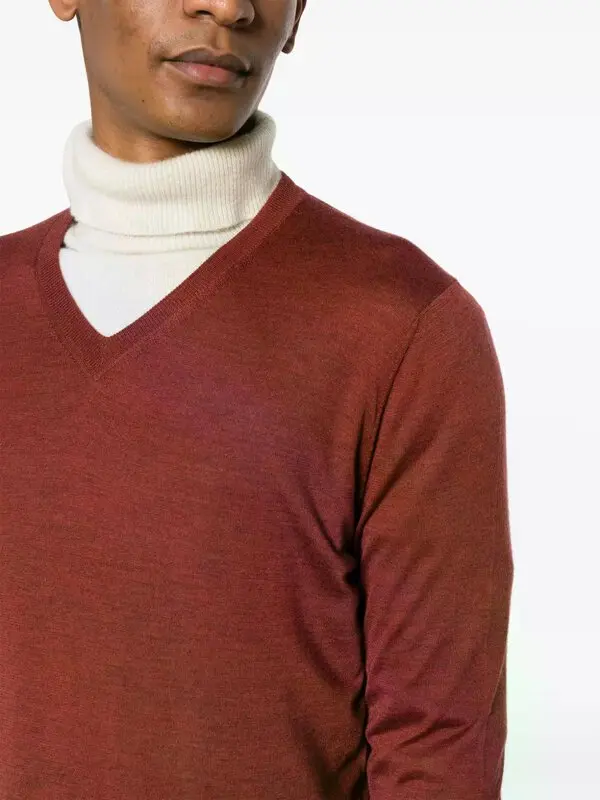Colombo Fine-knit V-neck Jumper - Red