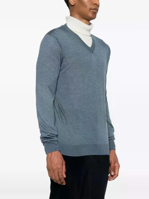 Colombo Fine-knit V-neck Jumper - Blue