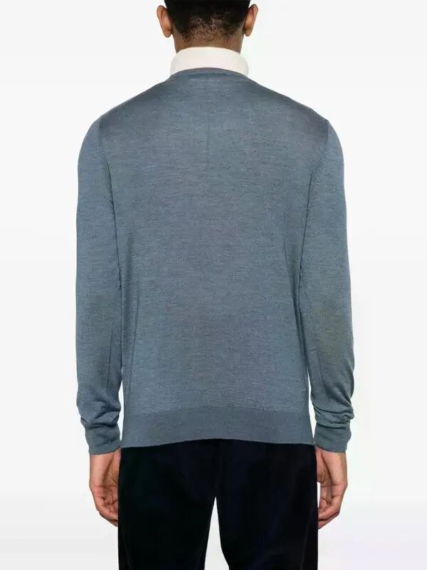 Colombo Fine-knit V-neck Jumper - Blue