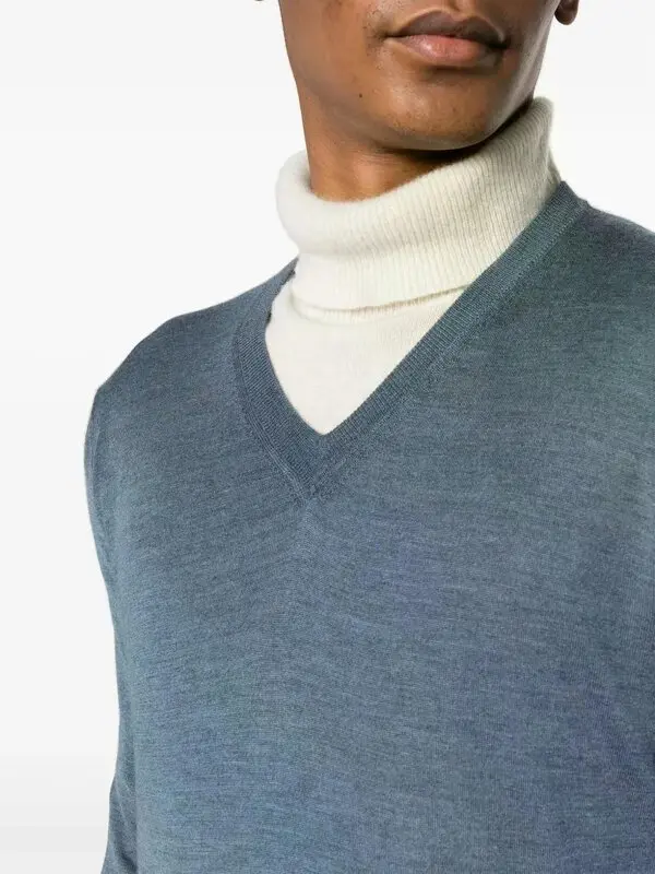 Colombo Fine-knit V-neck Jumper - Blue