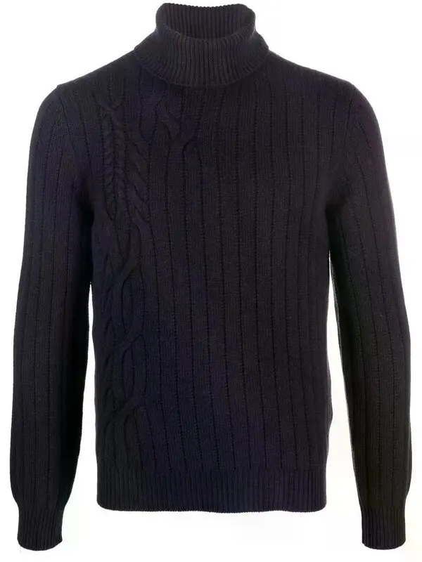 Corneliani Cable-knit Virgin Wool-cashmere Roll-neck Jumper - Blue