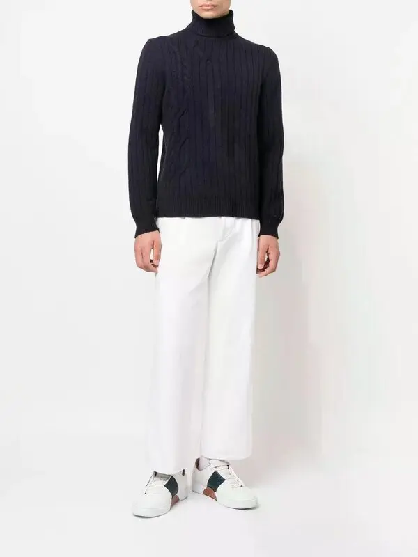Corneliani Cable-knit Virgin Wool-cashmere Roll-neck Jumper - Blue