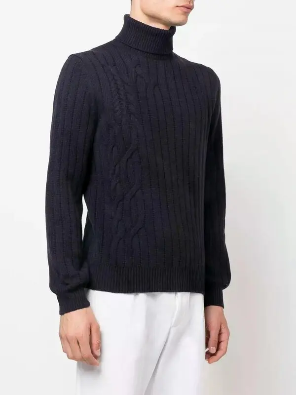 Corneliani Cable-knit Virgin Wool-cashmere Roll-neck Jumper - Blue