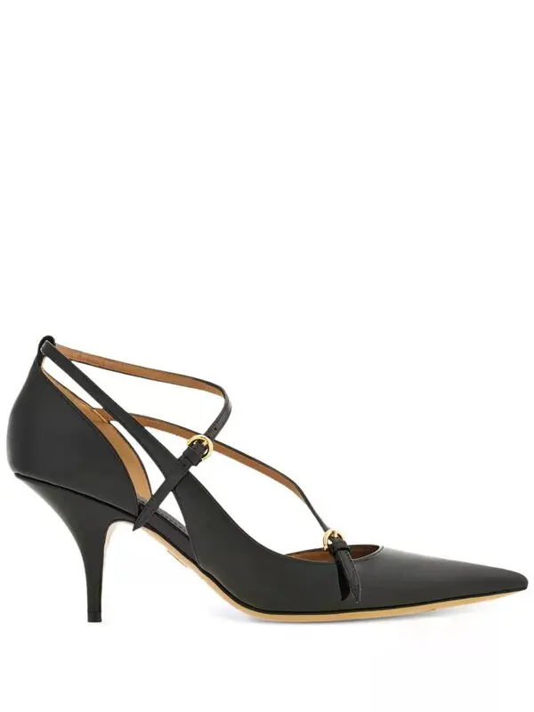 FERRAGAMO 70mm Leather Pumps With Ankle Strap - Black