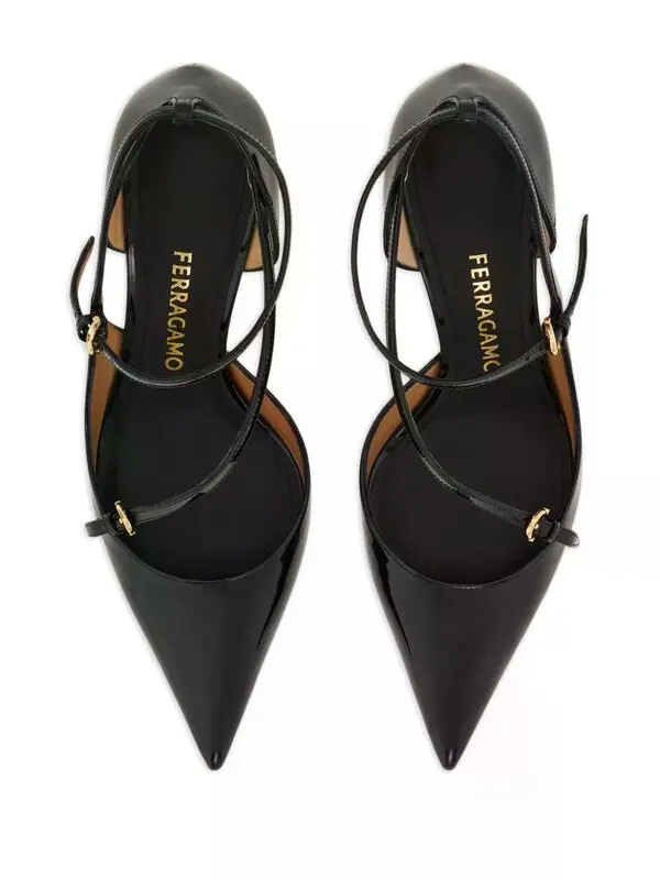 FERRAGAMO 70mm Leather Pumps With Ankle Strap - Black