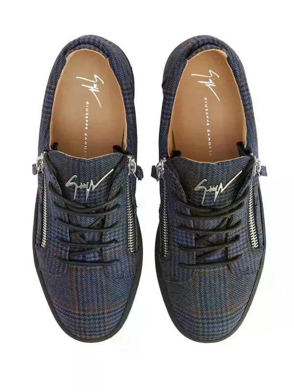 GIUSEPPE ZANOTTI Frankie Check-pattern Low-top Sneakers - Blue