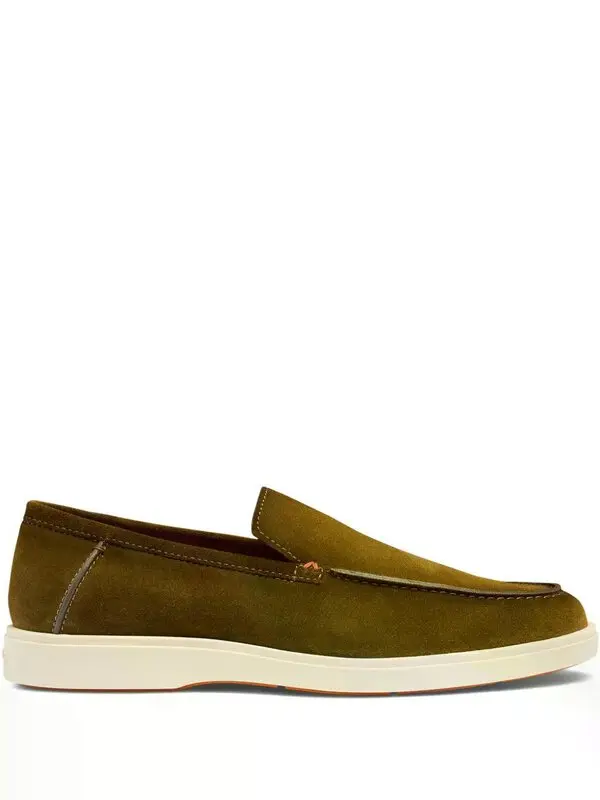 Santoni Suede Almond Toe Slip-on Loafers