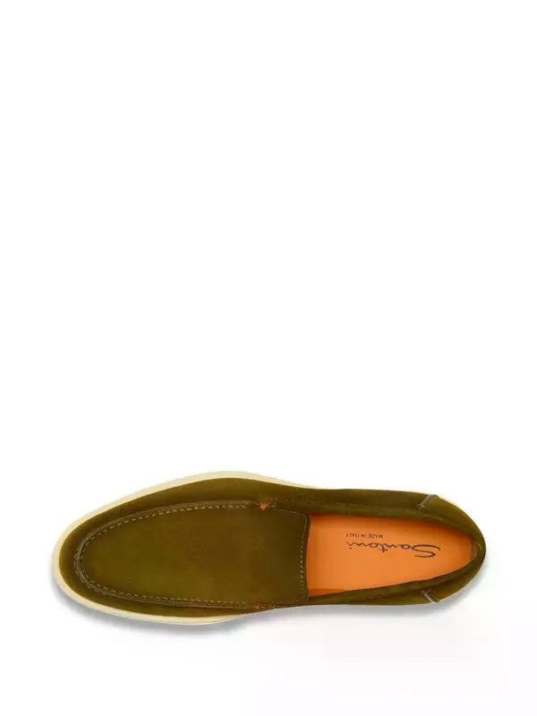 Santoni Suede Almond Toe Slip-on Loafers