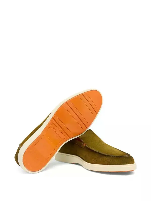 Santoni Suede Almond Toe Slip-on Loafers