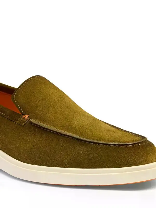 Santoni Suede Almond Toe Slip-on Loafers
