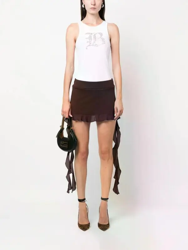 Blumarine Rhinestone-logo Ribbed Tank Top