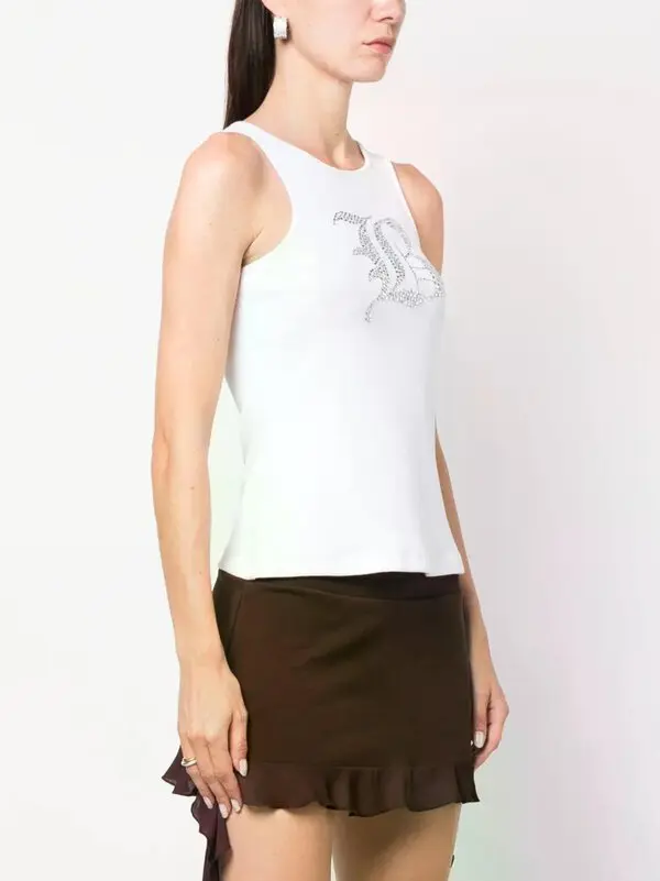 Blumarine Rhinestone-logo Ribbed Tank Top